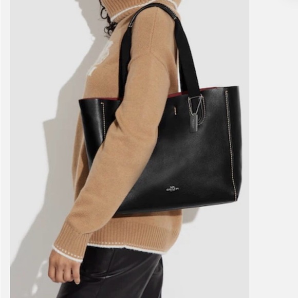 Coach | Bags | Coach Derby Pebble Black Leather Silver Logo Large Tote ...